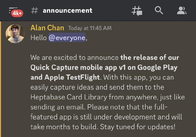 Heptabase Quick Capture mobile app | Ernest Chiang